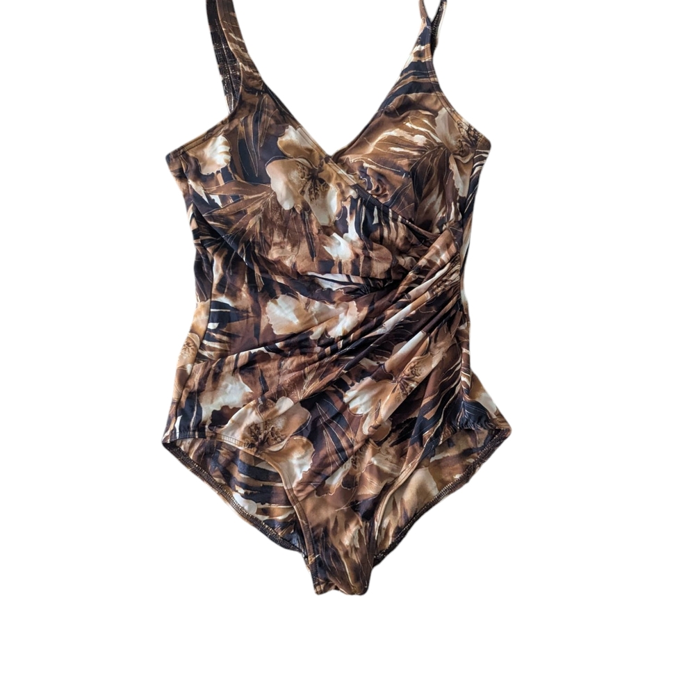 Miraclesuit Brown Tropical One Piece Swimsuit Sz.16 - Gem